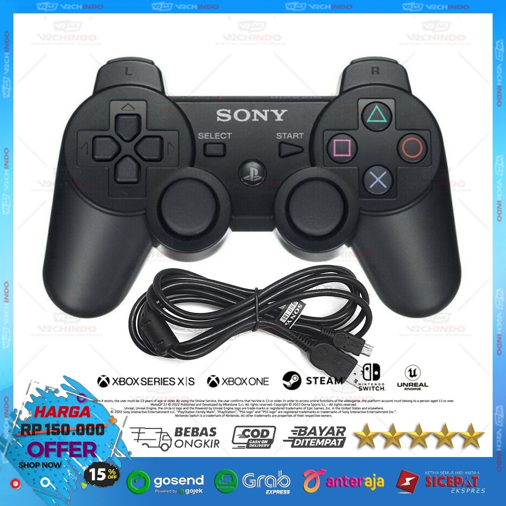 Jual Stik Wireless Gamepad PS3 Original Premium Series Stick PS3 HITAM ...