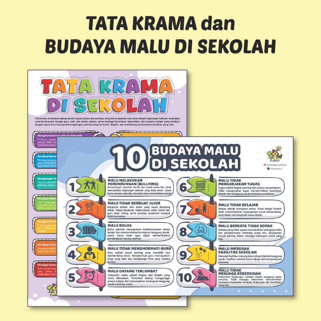 Jual Poster 10 BUDAYA MALU & TATA KRAMA DI SEKOLAH Dekorasi Hiasan Kelas Sekolah Agustusan ...