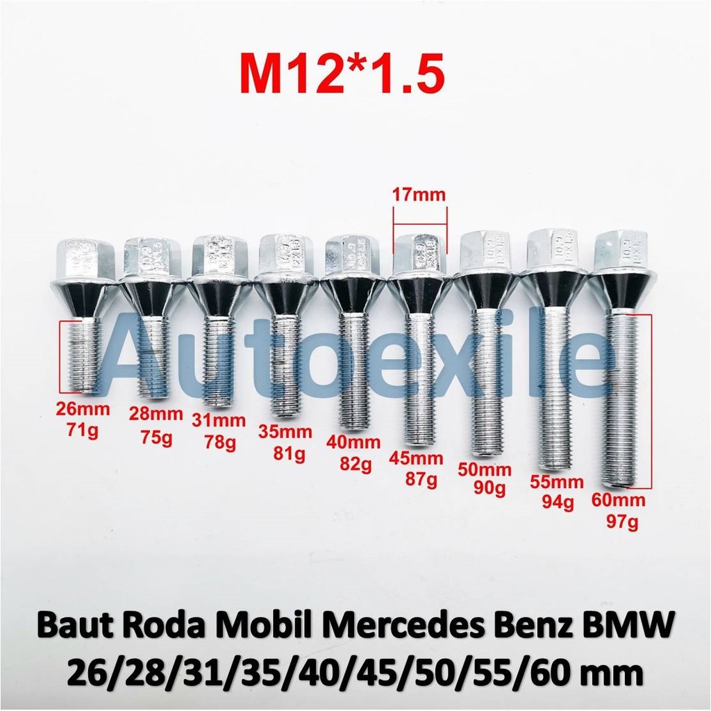 Jual Baut Roda Mobil Mercy Mercedes Benz BMW Mazda VW M12 x 1.5 Kunci ...
