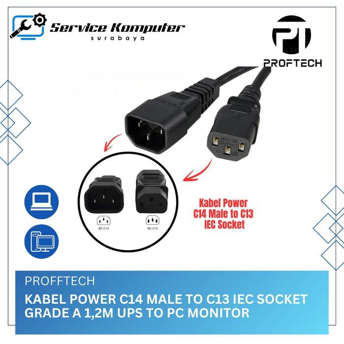Jual Kabel Power C14 Male to C13 IEC Socket Grade A 1,2m UPS to PC ...