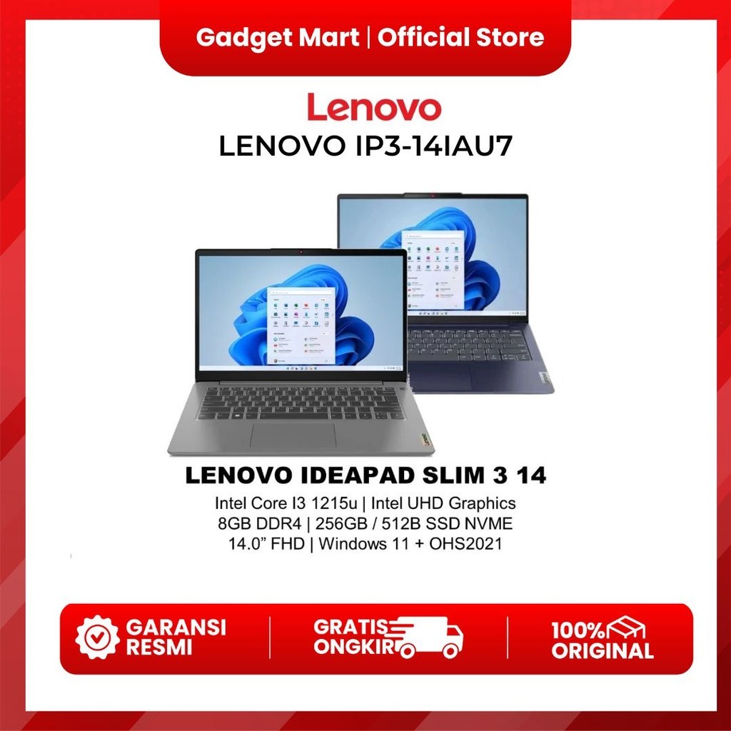 Jual Laptop LENOVO IP3-14IAU7 I3 1215U 8GB SSD 256GB W11 OHS21 14 FHD ...