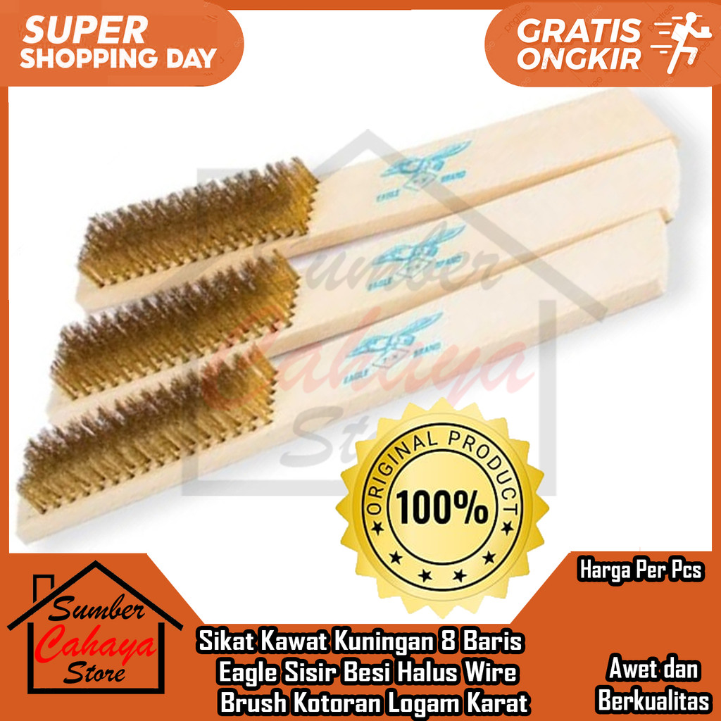 Jual Sikat Kawat Kuningan Sisir baja 8 baris Eagle Wire Brush Karat ...
