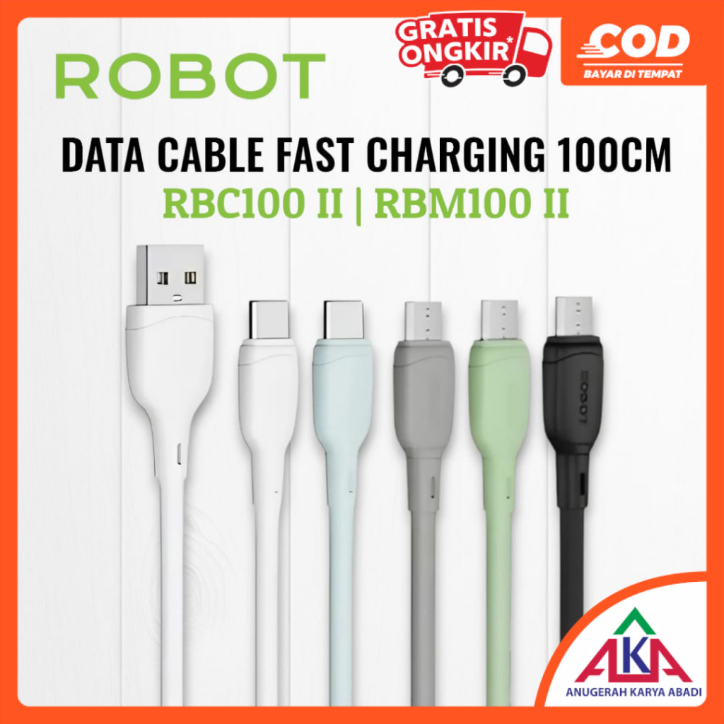 Jual ROBOT Kabel Data Charger RBM100 / RBC100 USB To Micro USB Type-C Fast Charging 2A / 2.1A ...