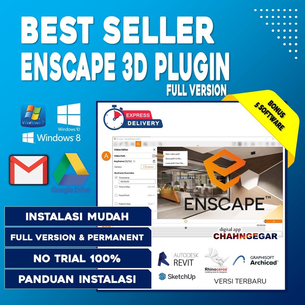 Jual Enscape 3D 3.5.0 edisi 2023 Full + Aset Library Software plugin ...