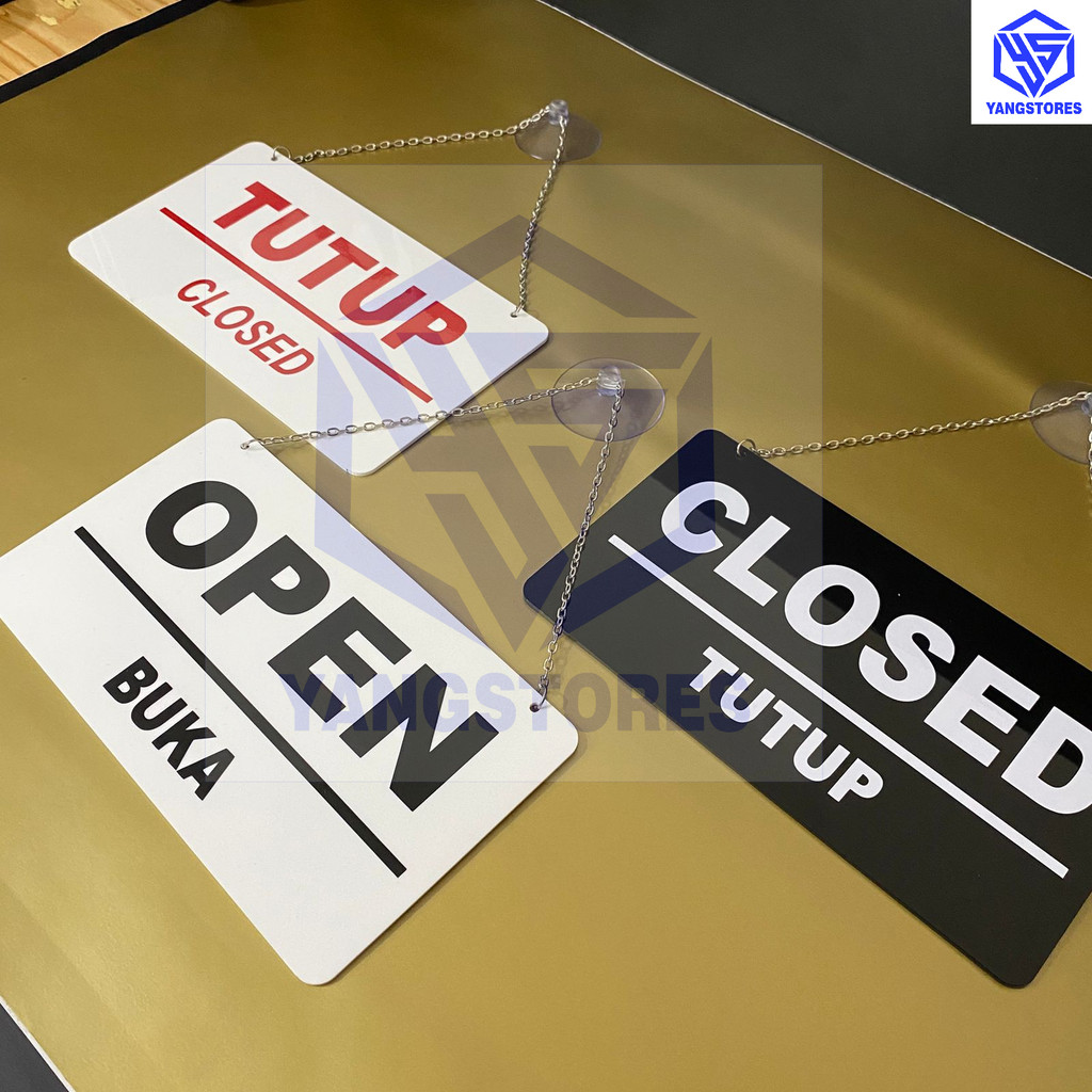 Jual YS OPEN CLOSE/BUKA TUTUP SIGN AKRILIK 2MM(Dua sisi+Rantai&Kop Kaca ...