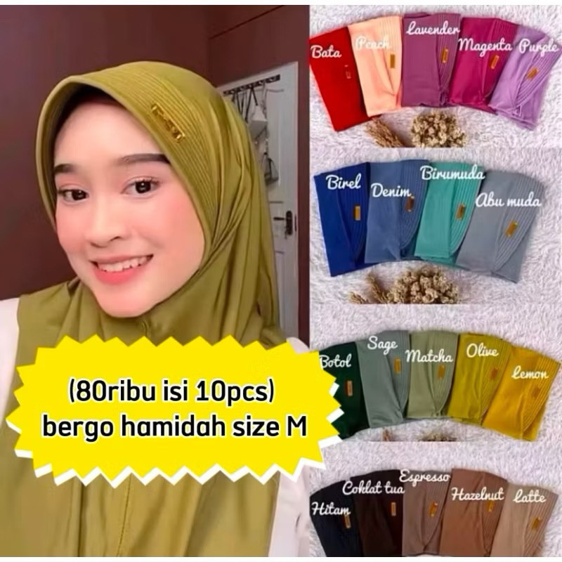 Jual UHT64 (80ribu dapat 10pcs) Paket Jilbab Bergo Hamidah M label Akrilik Menutup dada premium ...