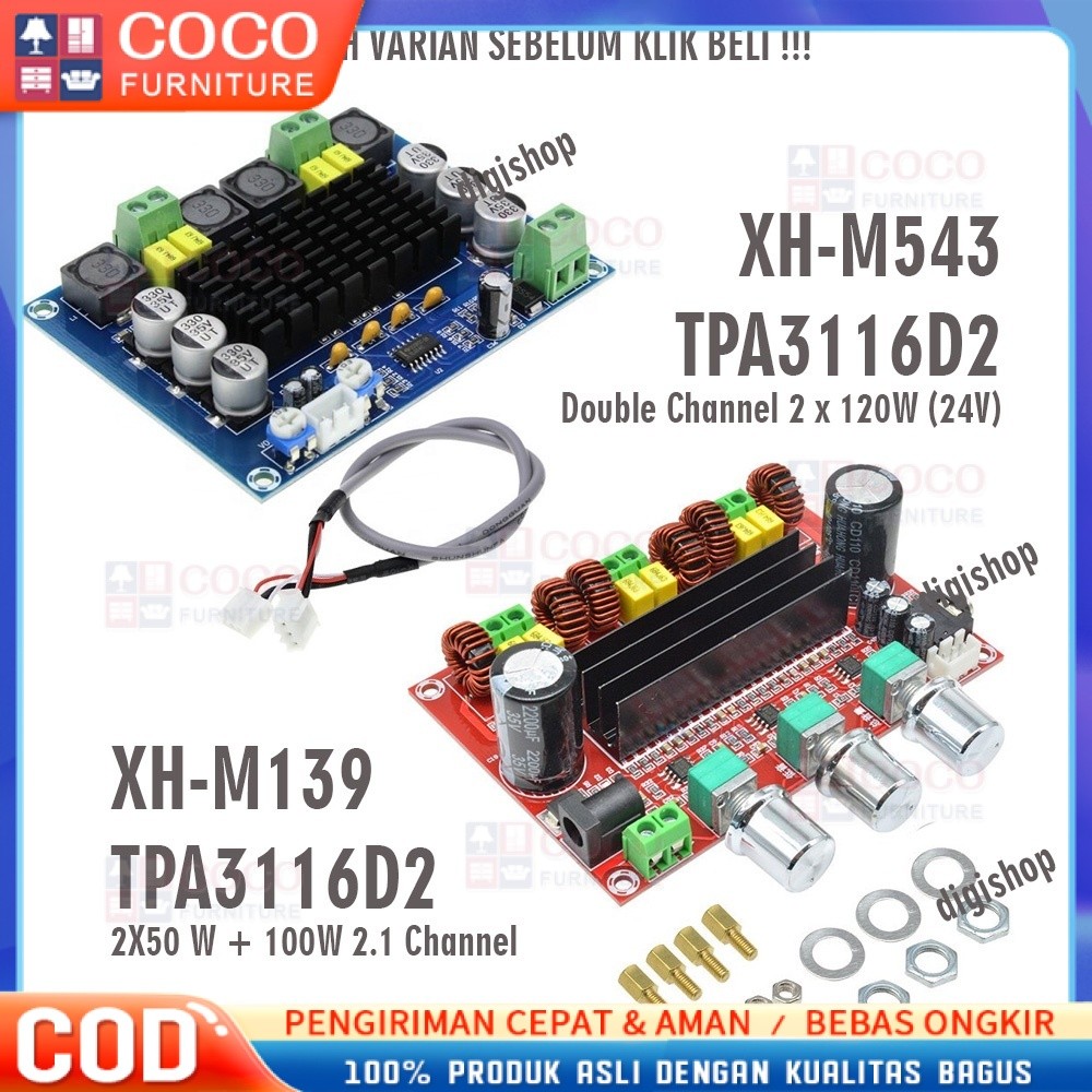 Jual M139 M543 Kit Power Amplifier Class D TPA3116D2 2x50W+100W 2x120W Stereo Subwoofer XH-M139 ...