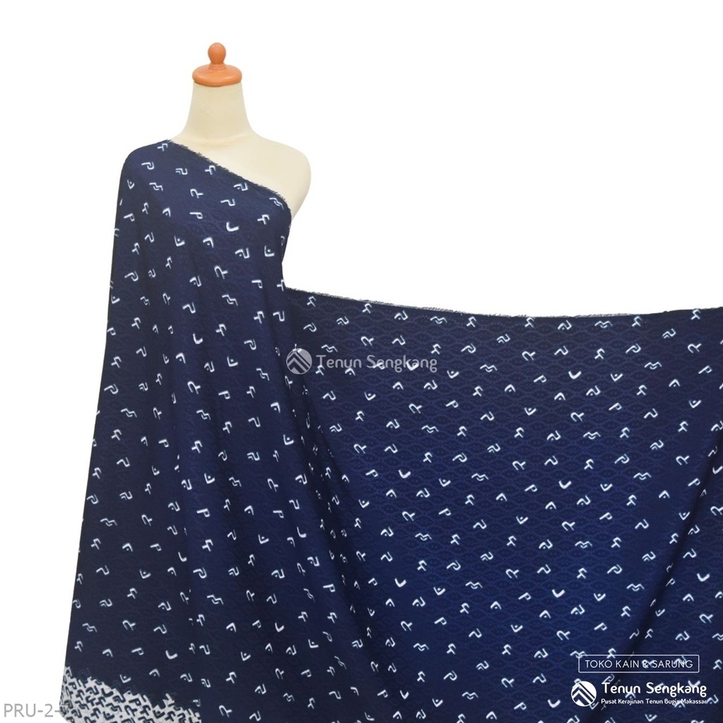 Jual Kain Tenun Dobby Batik Bugis Makassar Biru Navy Motif Lontara ...