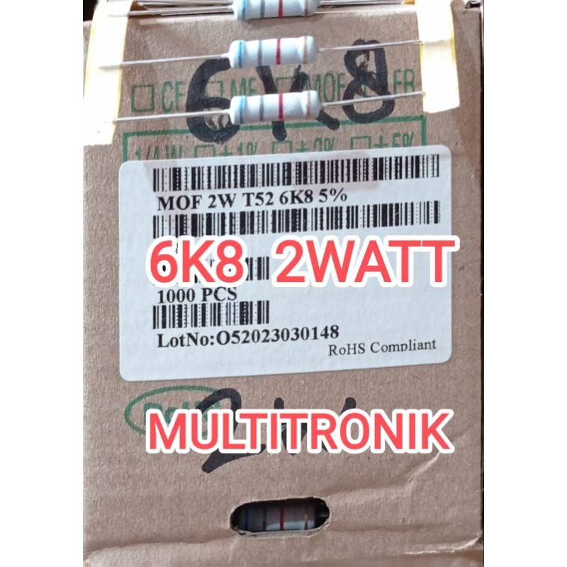 Jual RESISTOR 2WATT 6K8 5% RESISTOR 6K8 2WATT MOF TAIWAN | Shopee Indonesia