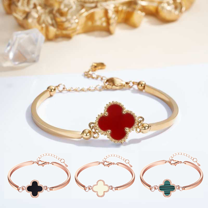 Jual Gelang Tangan Titanium Wanita Daun Clover/Bunga Bolak-balik Hitam ...