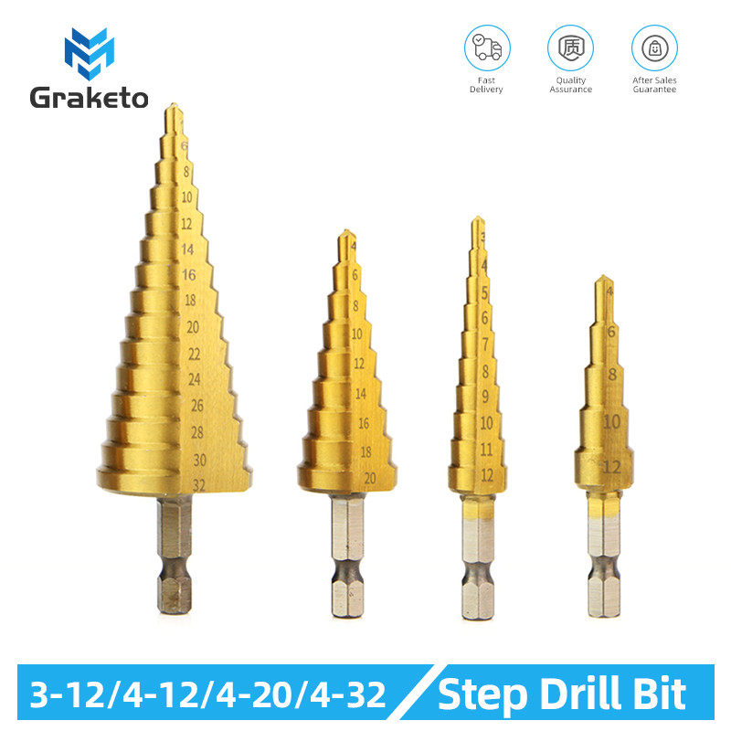 Jual HSS Titanium Step Drill Bit Conical Stage Drill For Metal Wood ...