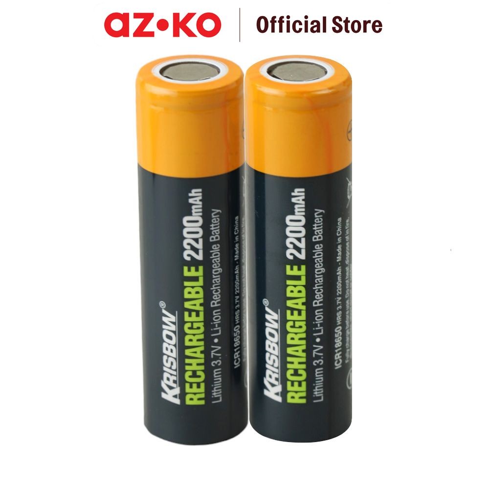 Jual AZKO Krisbow Set 2 Pcs Baterai Rechargeable 2200 Mah 18650 Batre ...