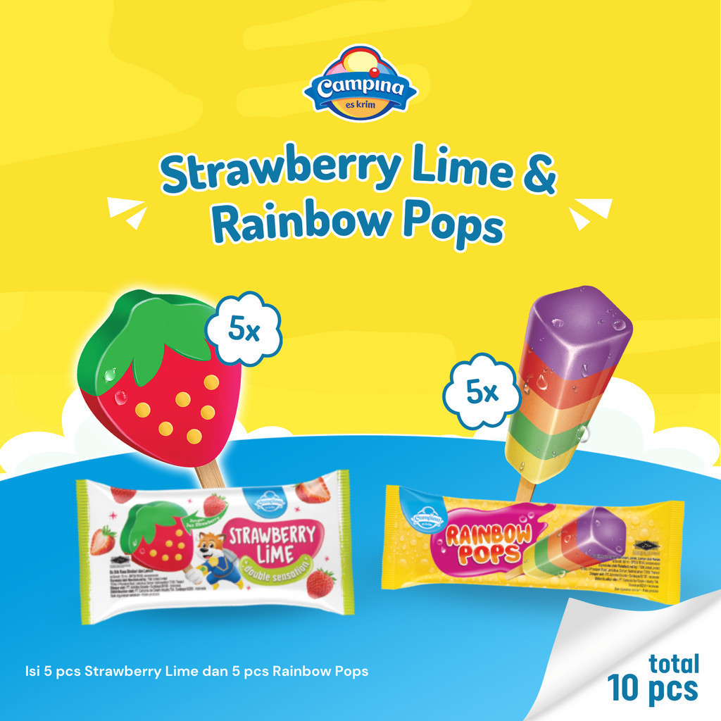 Jual Campina Strawberry Lime & Rainbow Pops - Es Krim | Shopee Indonesia