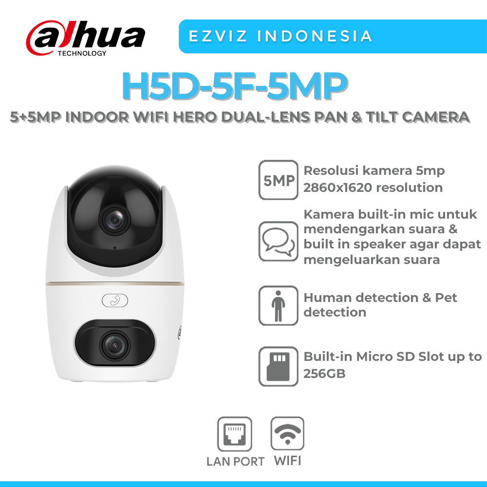 Jual DAHUA H5D-5F-5MP 5+5MP INDOOR WIFI HERO DUAL-LENS PAN & TILT CAMERA | Shopee Indonesia