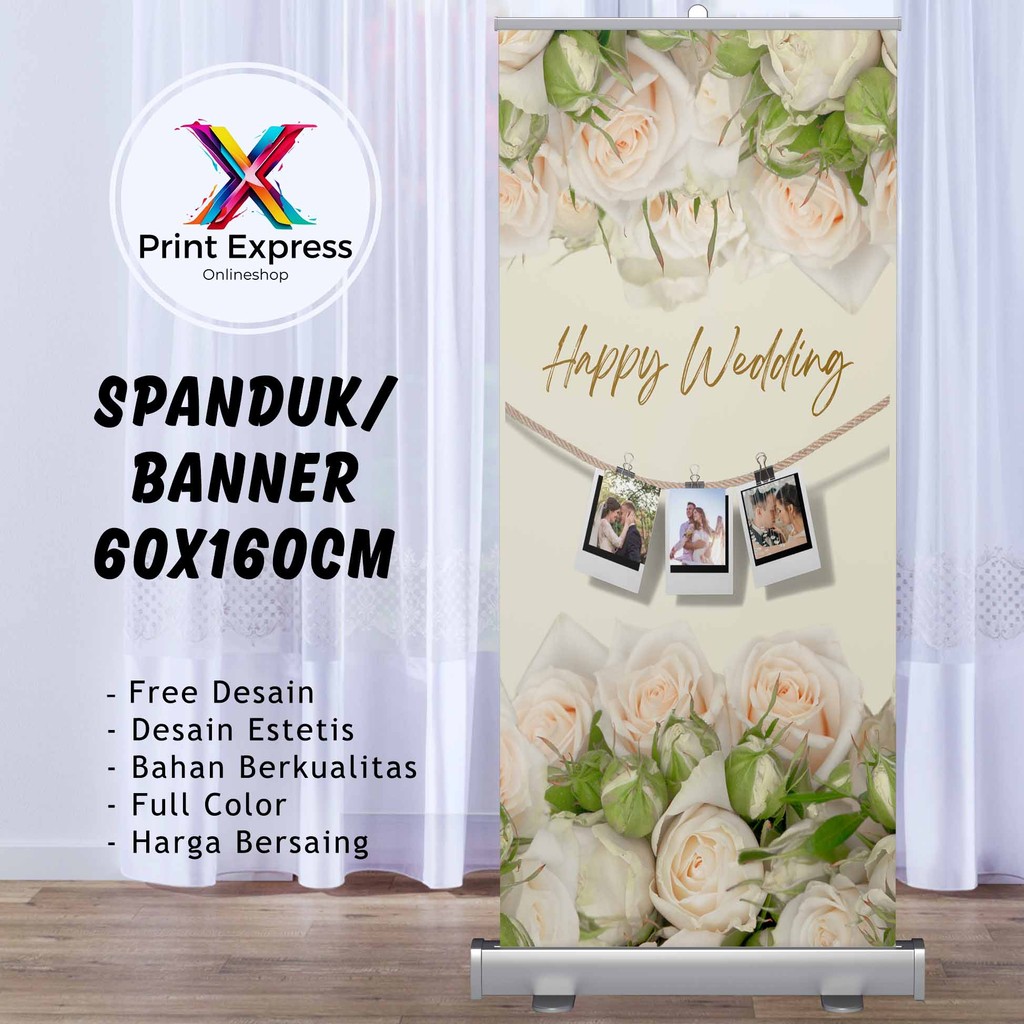 Jual Cetak Spanduk Happy Wedding 3 gambar 60x160 Cm Bisa Rekues Free ...