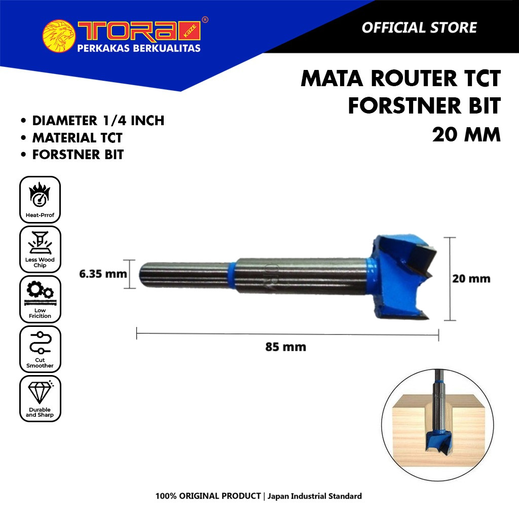 Jual TORA Mata Router TCT 20 mm 1/4 Inch - Mata Profil Router Forstner ...