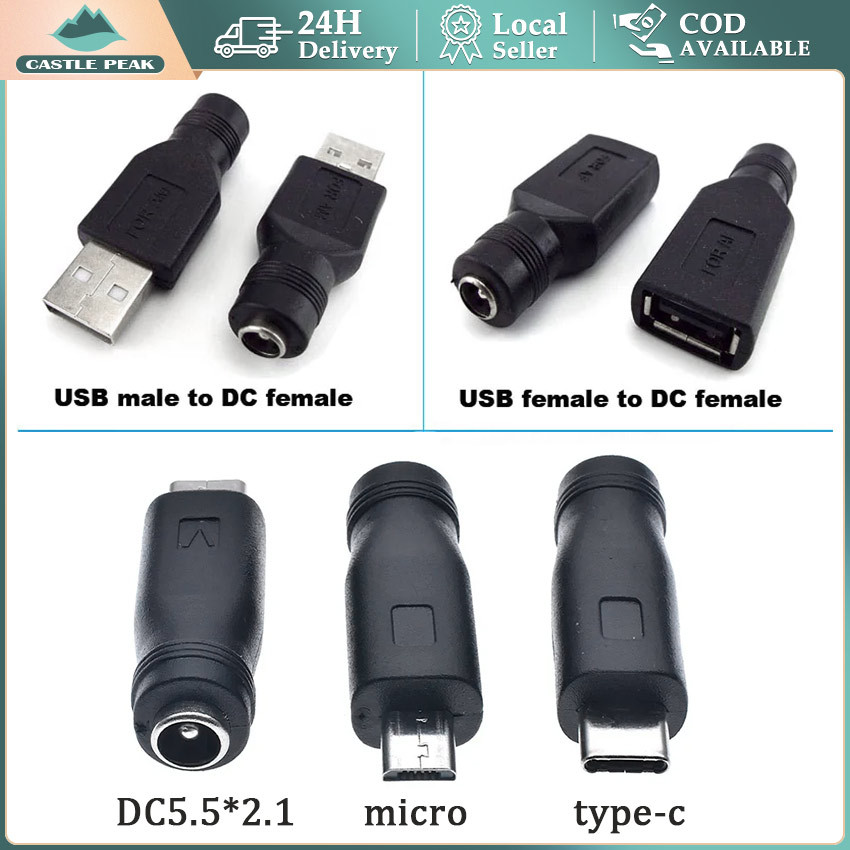 Jual Converter Colokan DC 5.5x2.1 Female ke Micro USB/Type C/USB ...