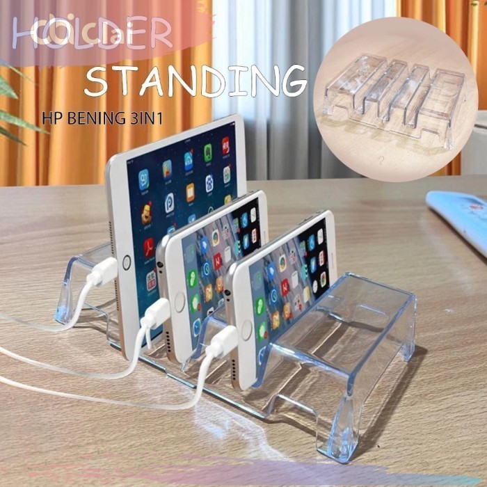 Jual 3in1 Phone Tablet Holder Standing Dudukan HP Bening Acrylic 3 IN 1 ...