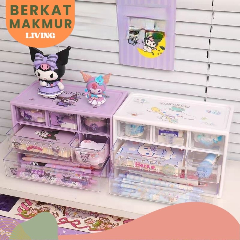 Jual (BERKAT) RK3755 [COD] Kotak Rak Laci 6 Sekat SANRIO FREE STICKER ...