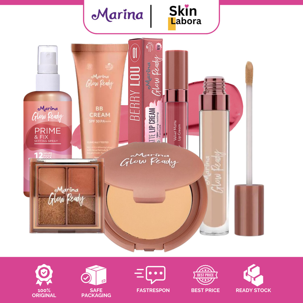 Jual MARINA - Glow Ready two way cake, BB Cream, Loose Powder, Blush On ...