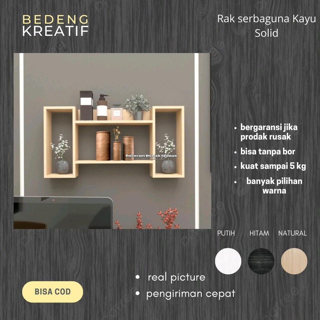 Jual Rak Dinding Minimalis Bahan Kayu Ambalan Susun Gantung Tempel ...