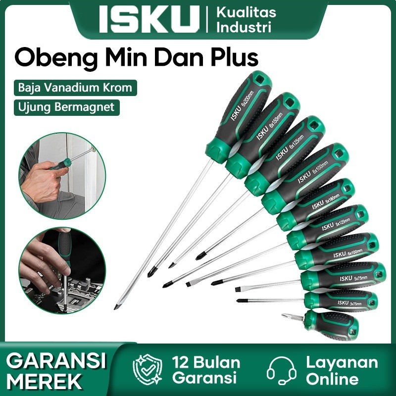 Jual Isku Obeng Set Obeng Plus Minus Screwdriver Set Anti non slip Tip ...