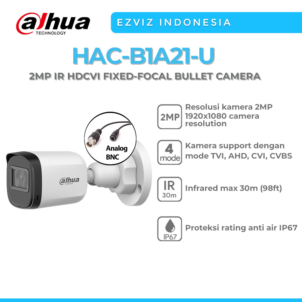 Jual DAHUA HAC-B1A21-U 2MP IR HDCVI FIXED-FOCAL BULLET CAMERA | Shopee Indonesia