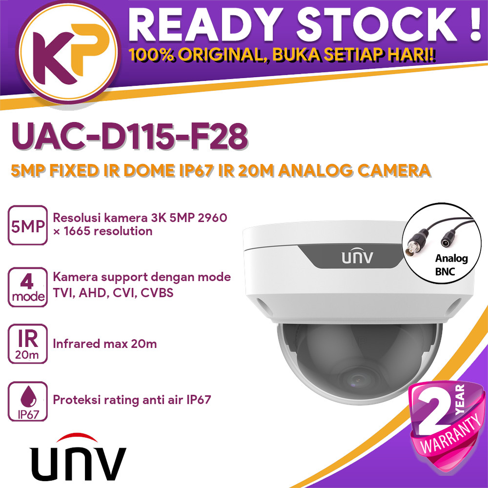 Jual UNV UAC-D115-F28 5MP FIXED IR DOME IP67 IR 20M ANALOG CAMERA ...
