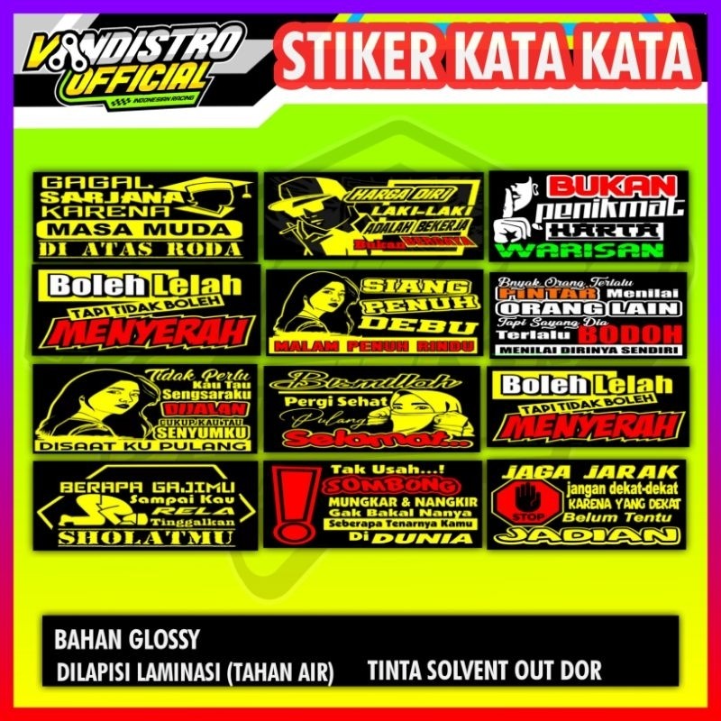 Jual stiker kata kata viral / stiker kata truck / stiker motor / stiker helem ( Glossy ...