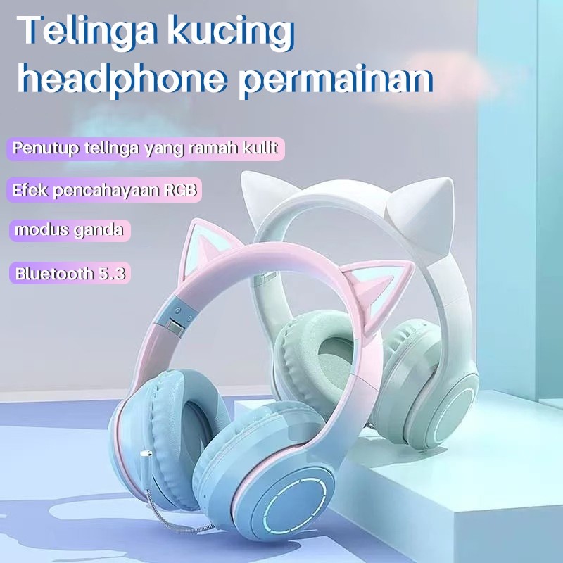 Jual Headset Gaming Bluetooth 5.3 Cat Ears RGB Wireless Earphone B39 ...