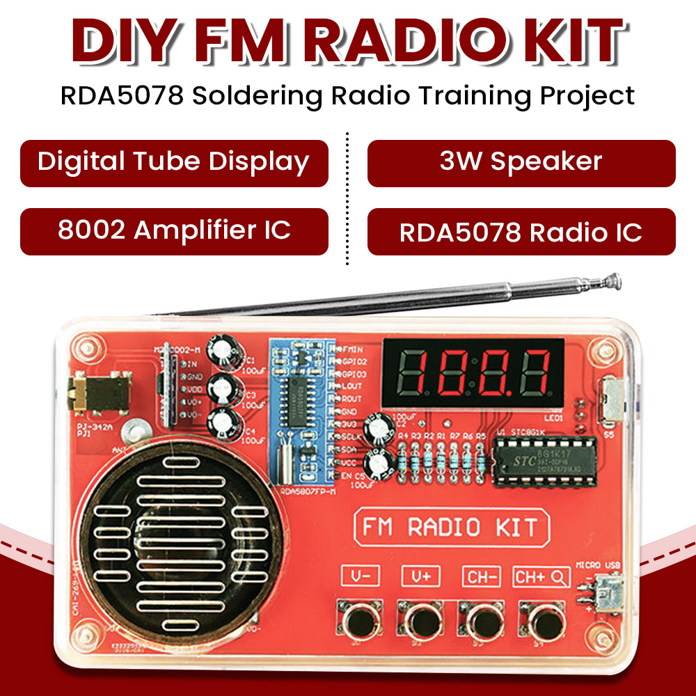 Jual DIY FM Radio Electronic Kit 50-108MHz Adjustable IC RDA5807 with LED Digital Display DIY ...