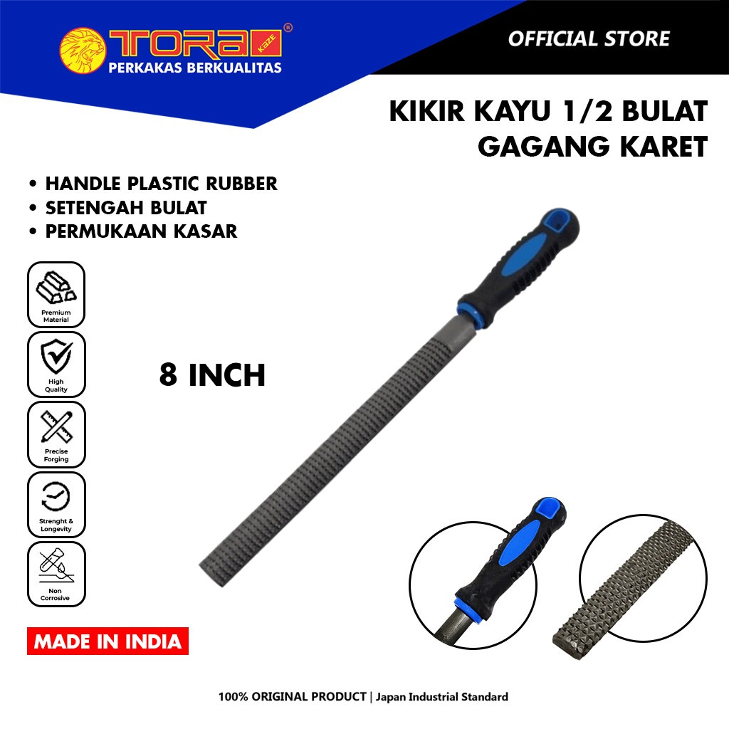 Jual TORA Kikir Kayu 1/2 Bulat 8 Inch Gagang Karet - Halfround Rasp ...