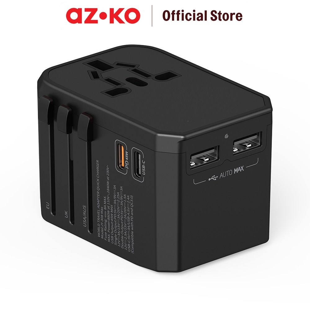Jual AZKO Krisbow Travel Adaptor 2 Usb A & 2 Usb C 45 watt - Hitam ...