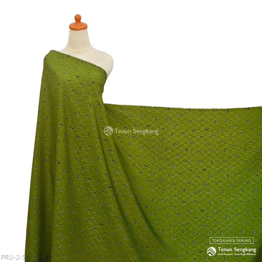 Jual Kain Tenun Dobby Batik Bugis Makassar Hijau Motif Lontara Abstrak ...