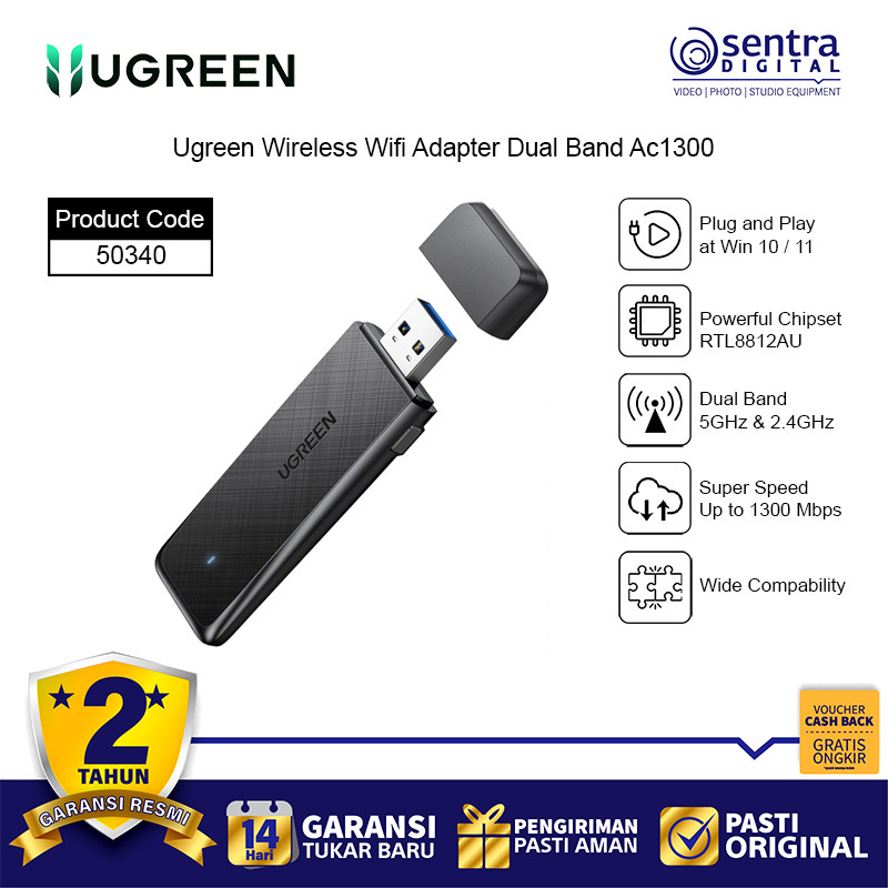 Jual Ugreen AC1300 Wifi Adapter Dongle Dual Band for PC Laptop 50340 ...