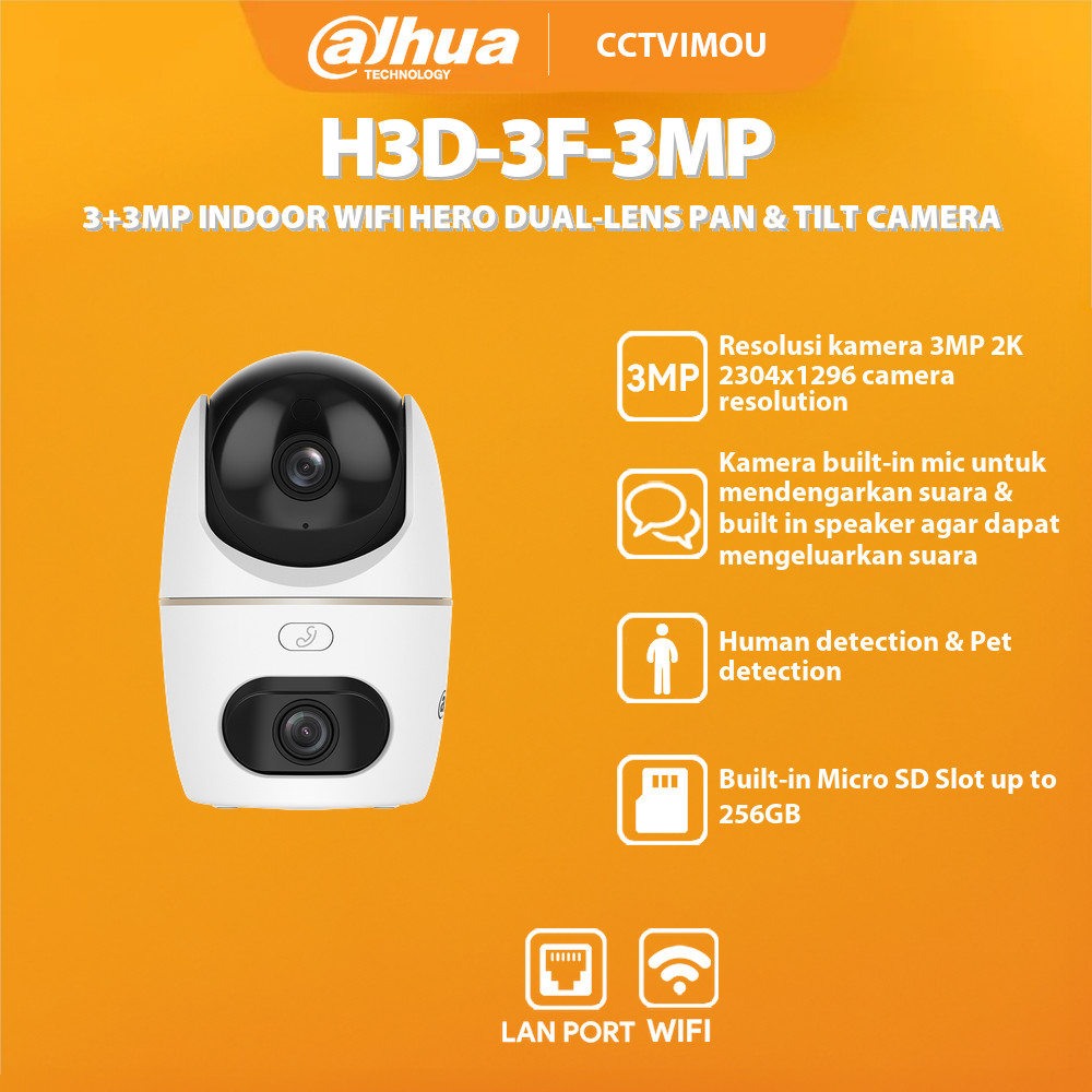Jual DAHUA H3D-3F-3MP 3+3MP INDOOR WIFI DUAL-LENS HERO PAN & TILT ...
