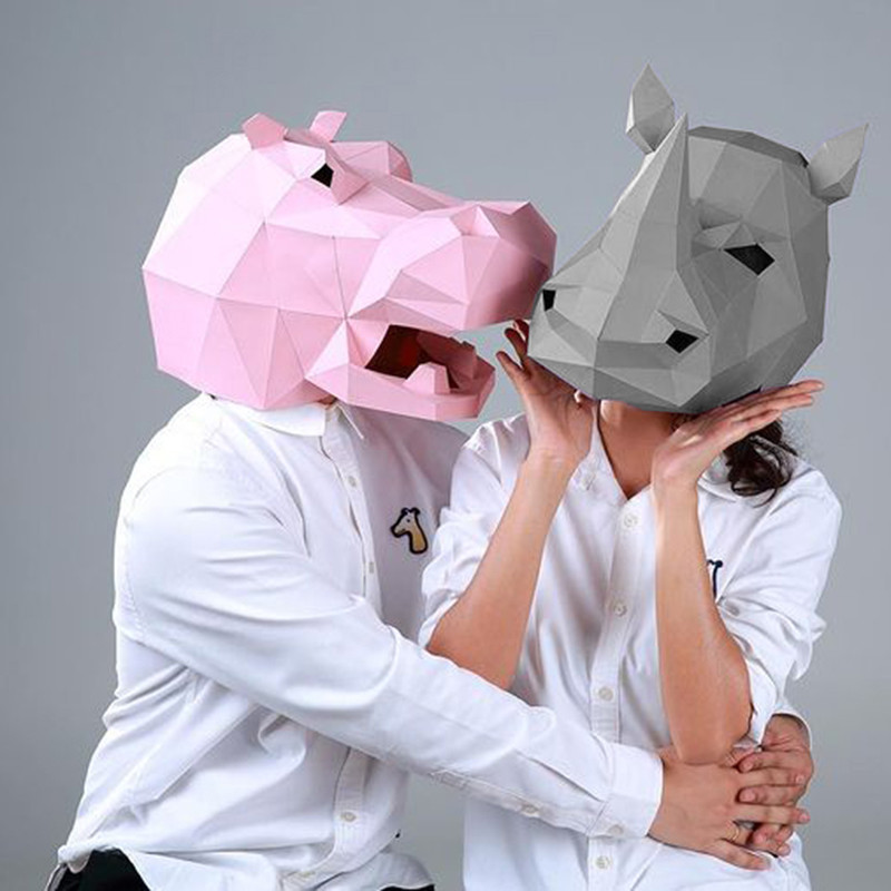 Jual Wearable Mask Rhino Hippo Animal Cosplay 3D Paper Model DIY ...