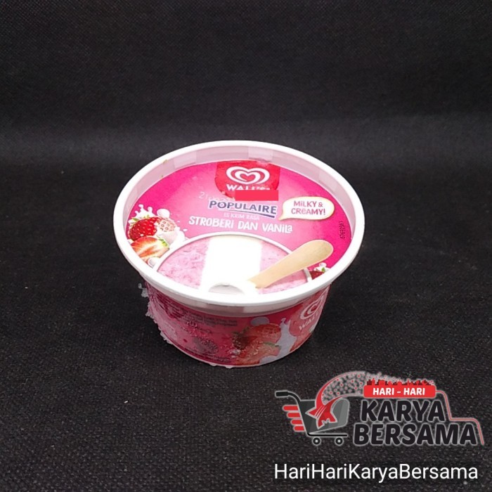 Jual ES KRIM ICE CREAM WALLS WALL'S POPULAIRE SROBERI & VANILLA CUP 90ML | Shopee Indonesia