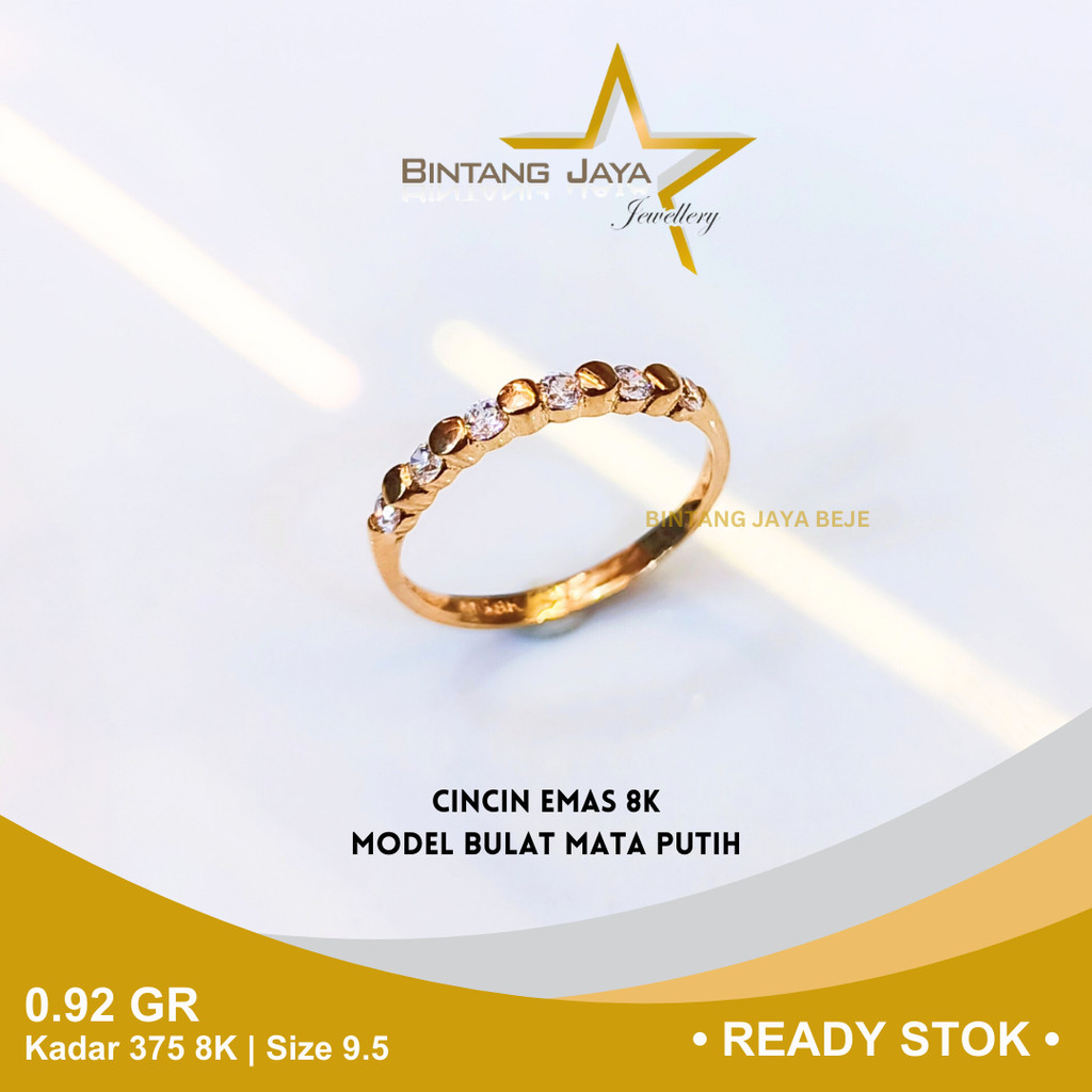 Jual Cincin Emas Muda Kadar 375 8K Model Bulat Mata Putih Cicin Gold ...