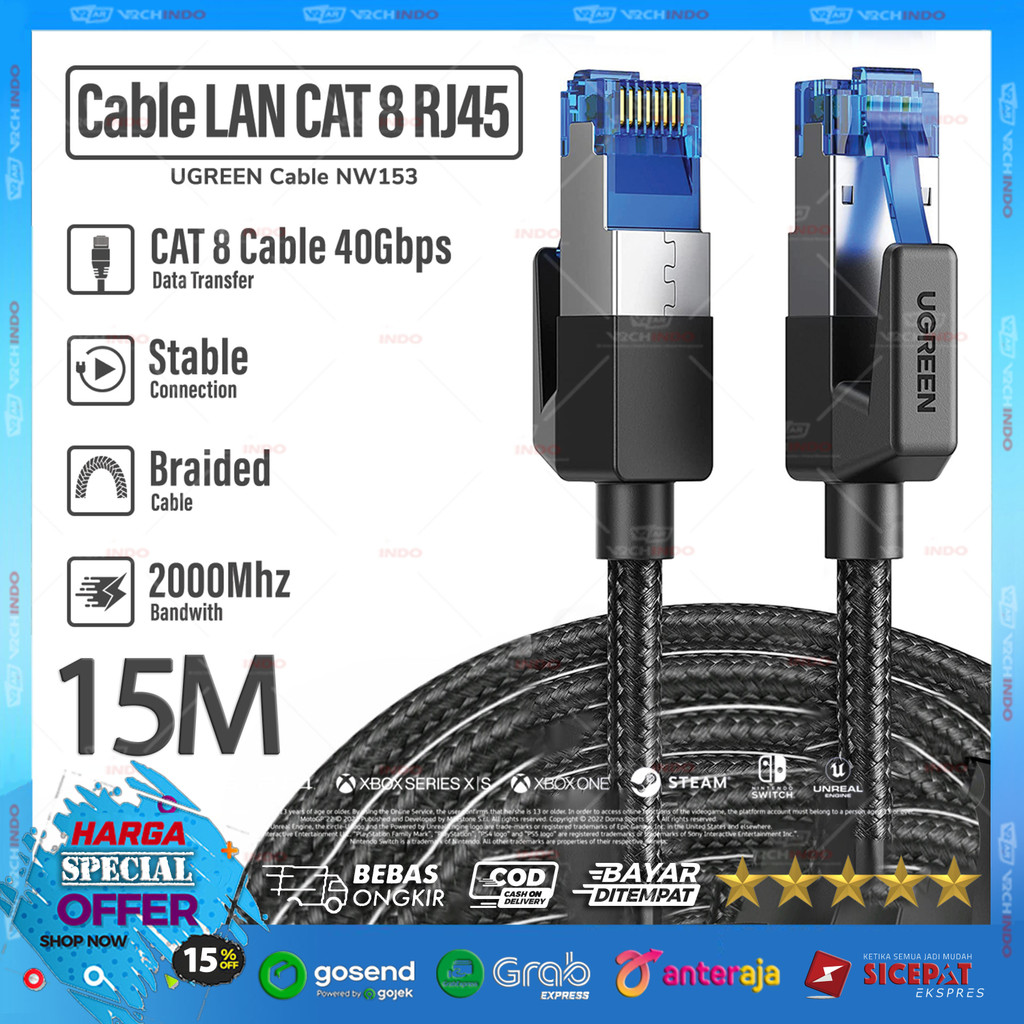 Jual Kabel Lan 15M Ugreen Cat8 RJ45 STP - 40Gbps / 2000Mhz - KABEL ...