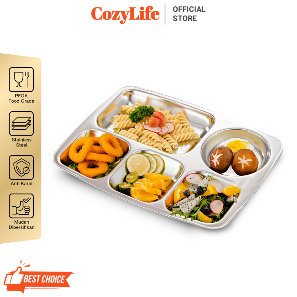 Jual COZYLIFE Tempat makan tray 5 sekat piring makan stainless sekat 5 ...