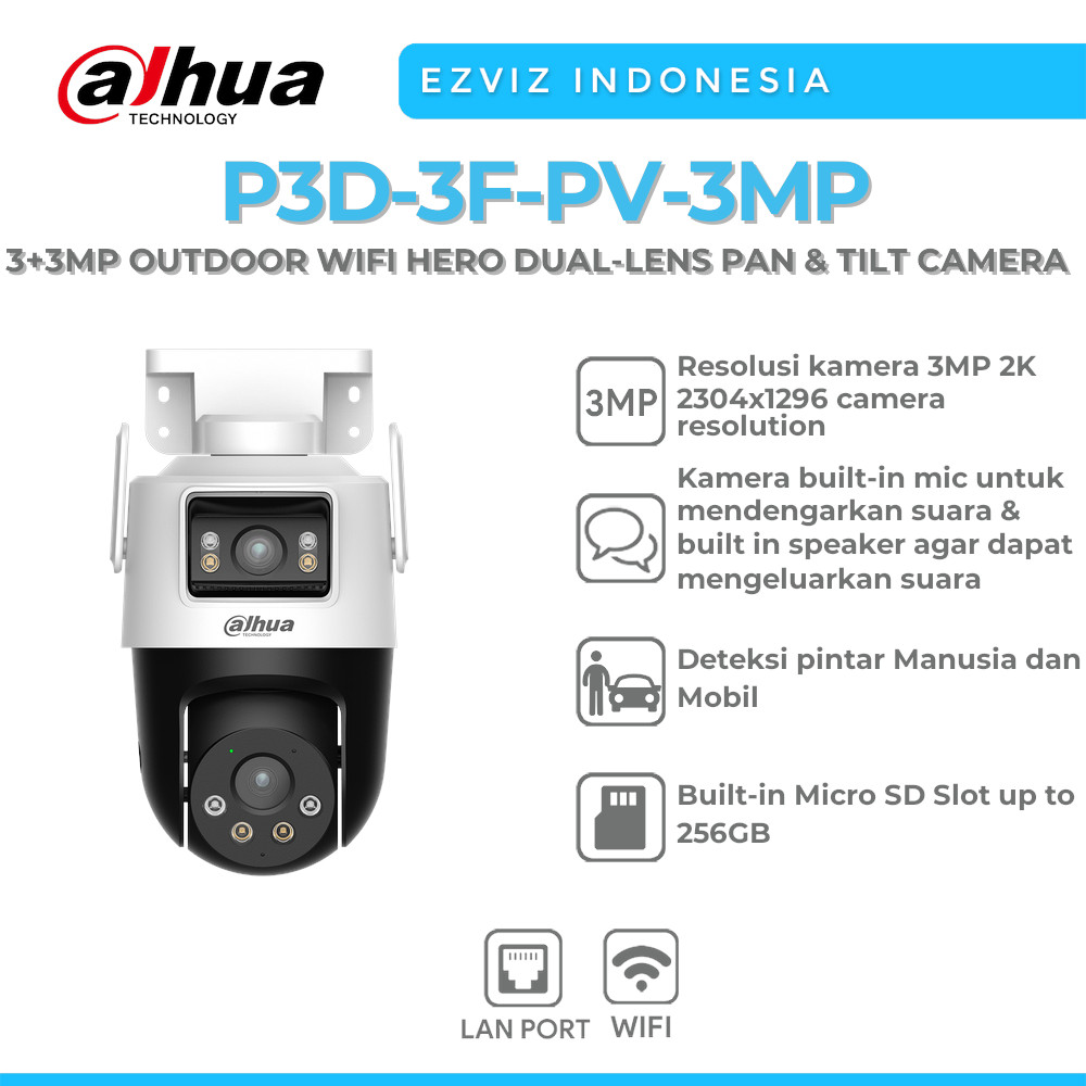 Jual DAHUA P3D-3F-PV-3MP 3+3MP OUTDOOR WIFI HERO DUAL-LENS PAN & TILT ...