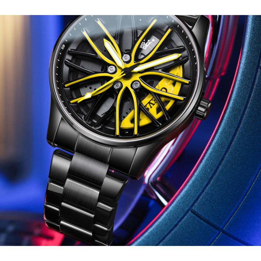Jual Rotation Rim Hub Sports Car Watch Men Watches Waterproof Stainless Steel Wheel Quartz ...