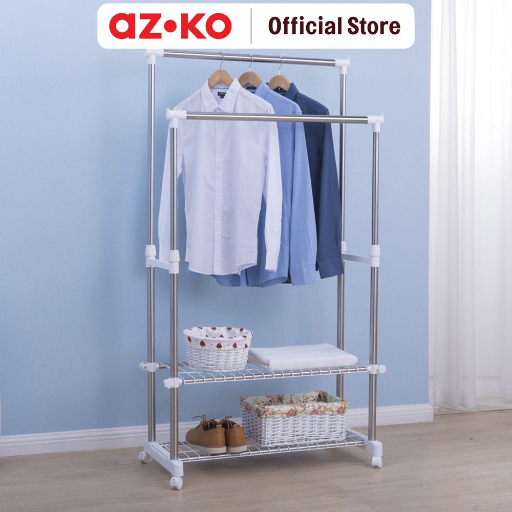 Jual AZKO Stora Gantungan Baju Double Pole - Putih Stand Hanger ...