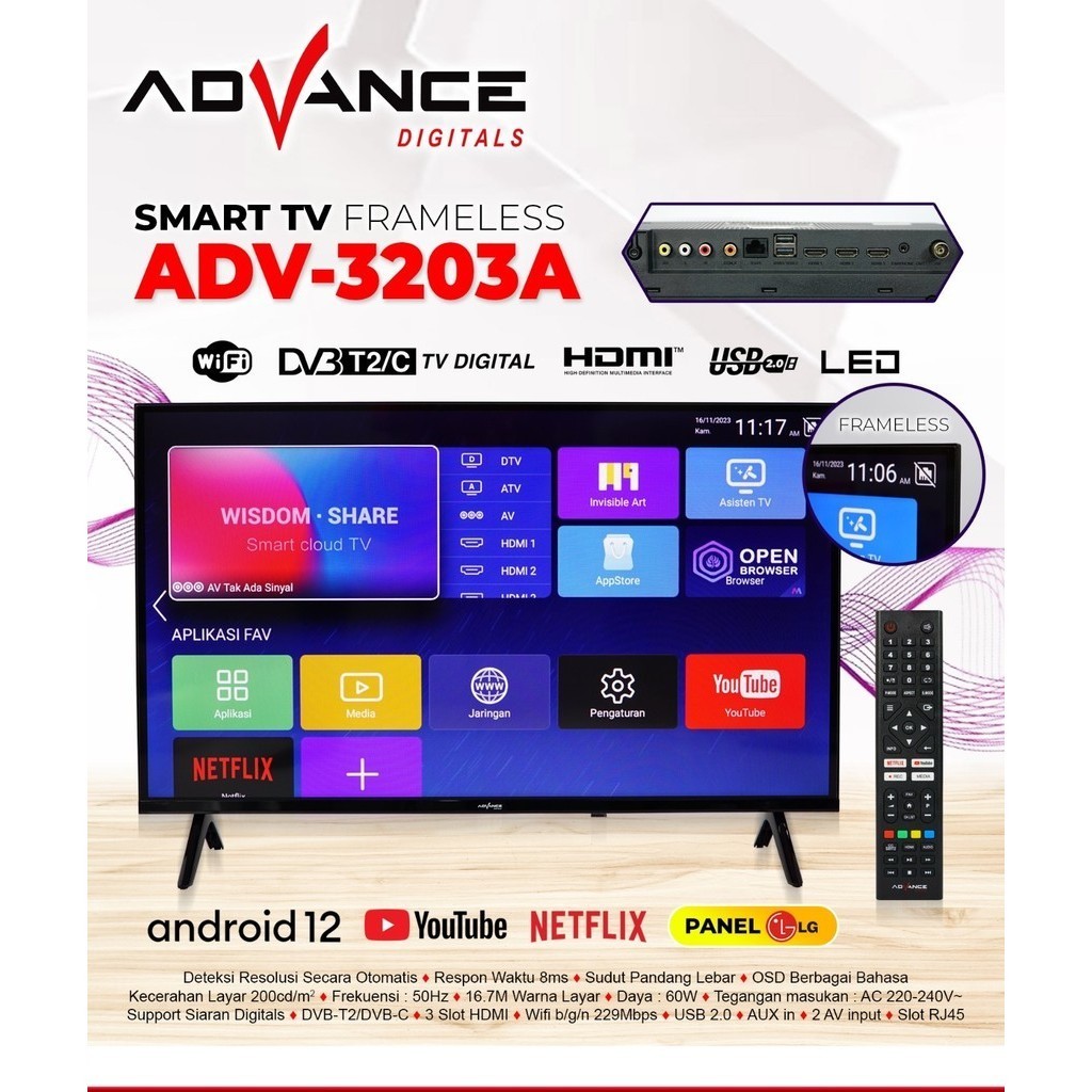Jual Led Tv 32 Inch Advance ADV 3203A Smart Android Tv 32 Inch | Shopee ...