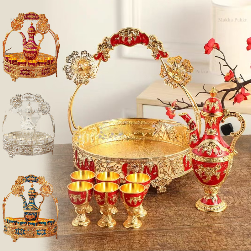 Jual 8pcs Set Gelas Anggur Kendi Ornamen Emas / Set Teko dan Cangkir ...