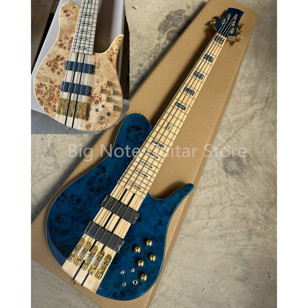 Jual Factory 5 Strings Electric Bass Guitar Neck Through Body Burl ...