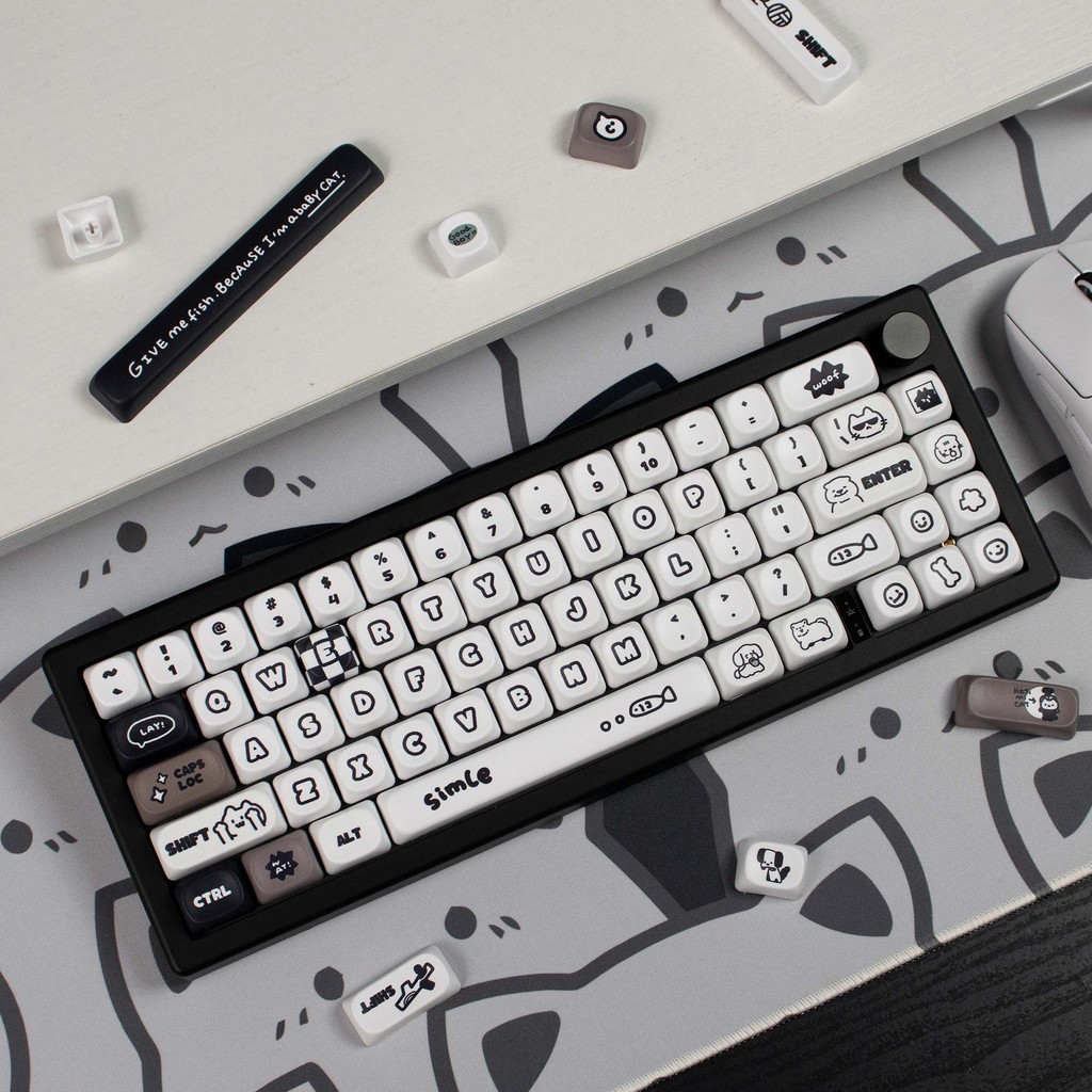 Jual Yongqiu Lucu Keycaps Kucing&Anjing Hitam Putih MOA profil PBT Dye ...