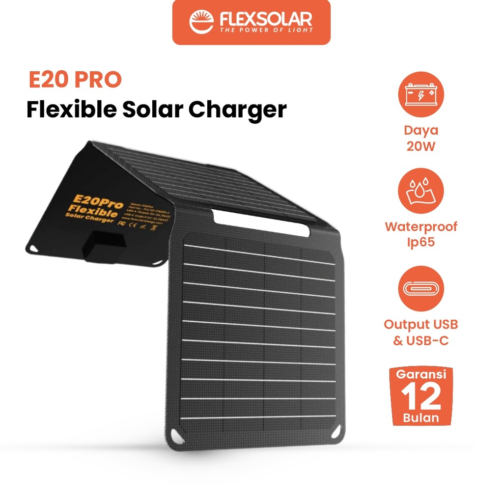 Jual Solar Panel Portable FLEXSOLAR E20 PRO 20W Flexible Solar Charger ...