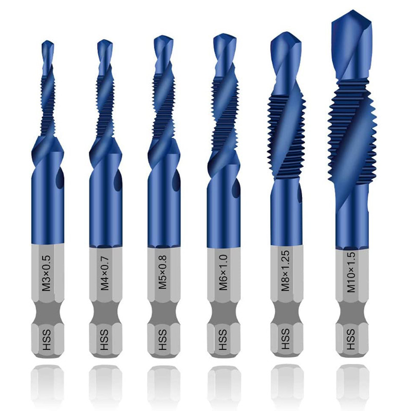 Jual Hex Shank Titanium Plated HSS Screw Thread Metric Tap Drill Bits ...